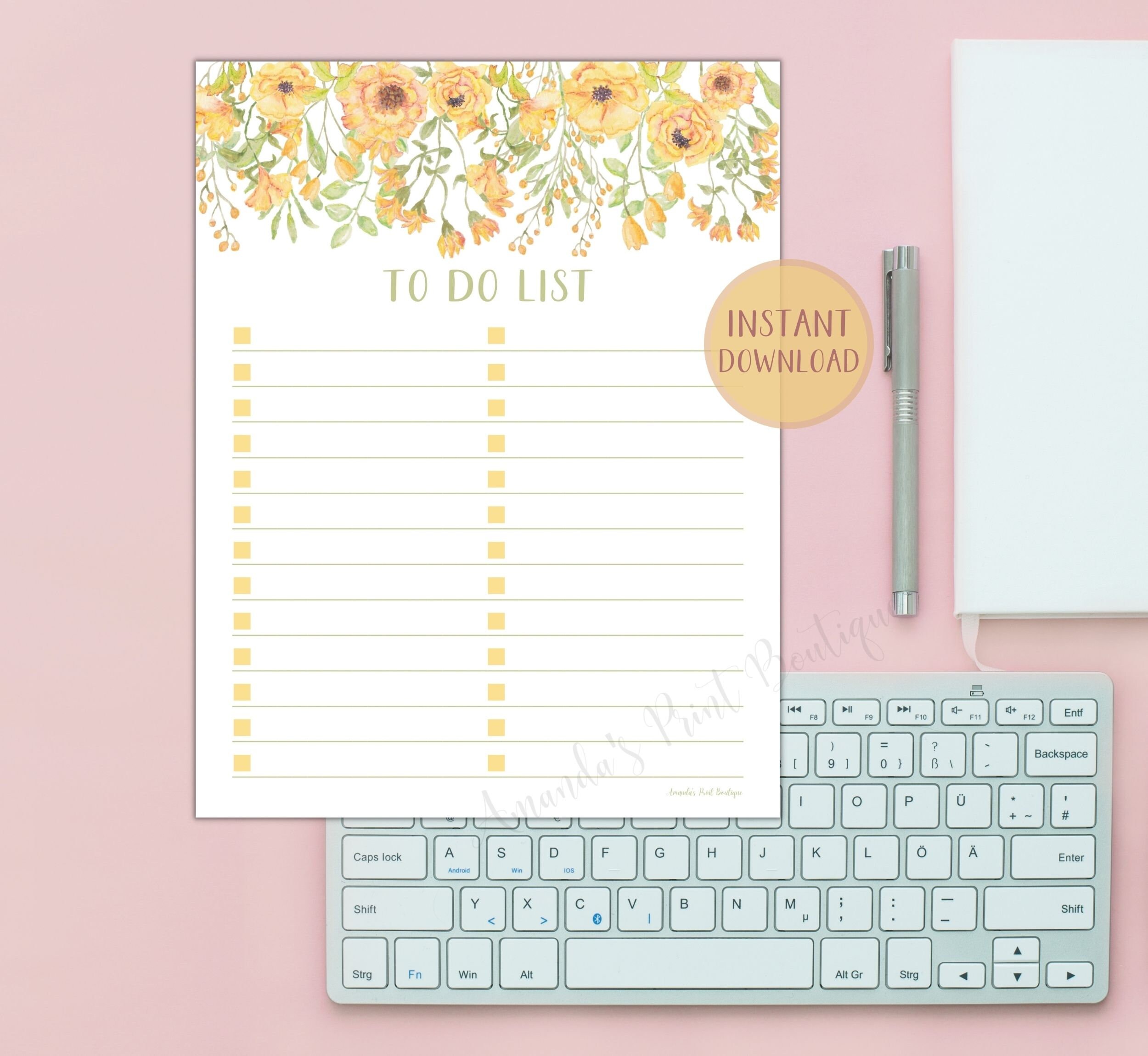 Printable to Do List Watercolor Floral Planner Insert Yellow - Etsy