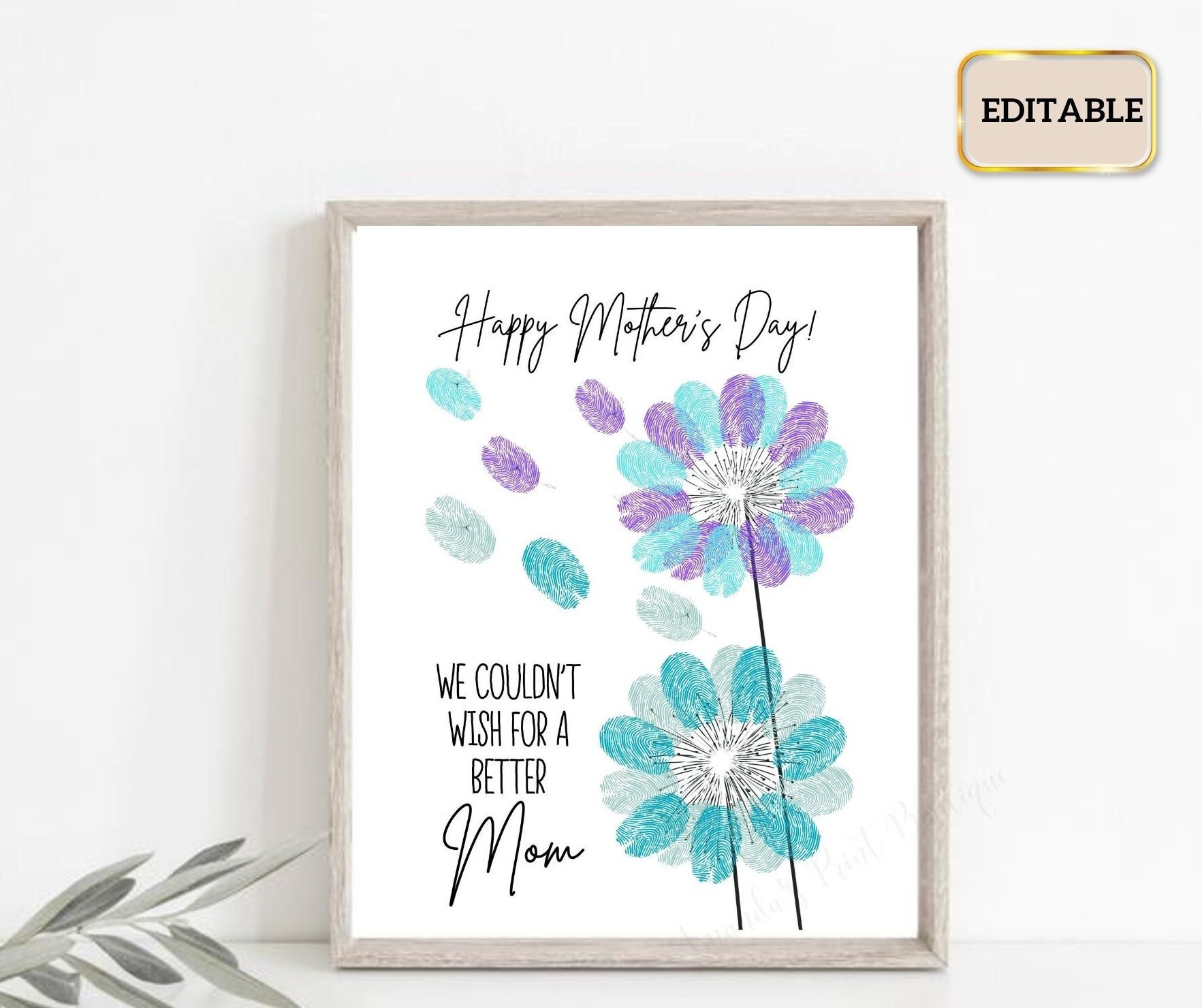 Editable Printable Dandelion Fingerprint Art / Keepsake Craft / Baby ...
