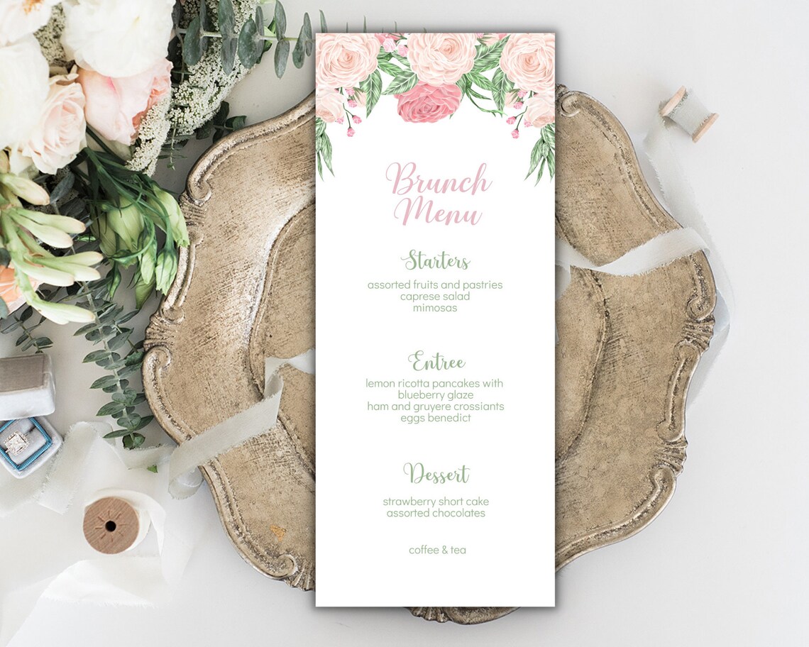 Editable Pink Floral Menu Template Printable Tea Party Menu - Etsy