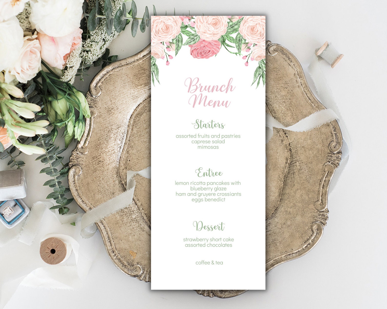 Editable Pink Floral Menu Template Printable Tea Party Menu - Etsy