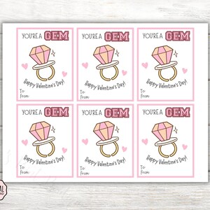 Printable You're a Gem Valentine Card, Ring Pop Printable Classroom ...