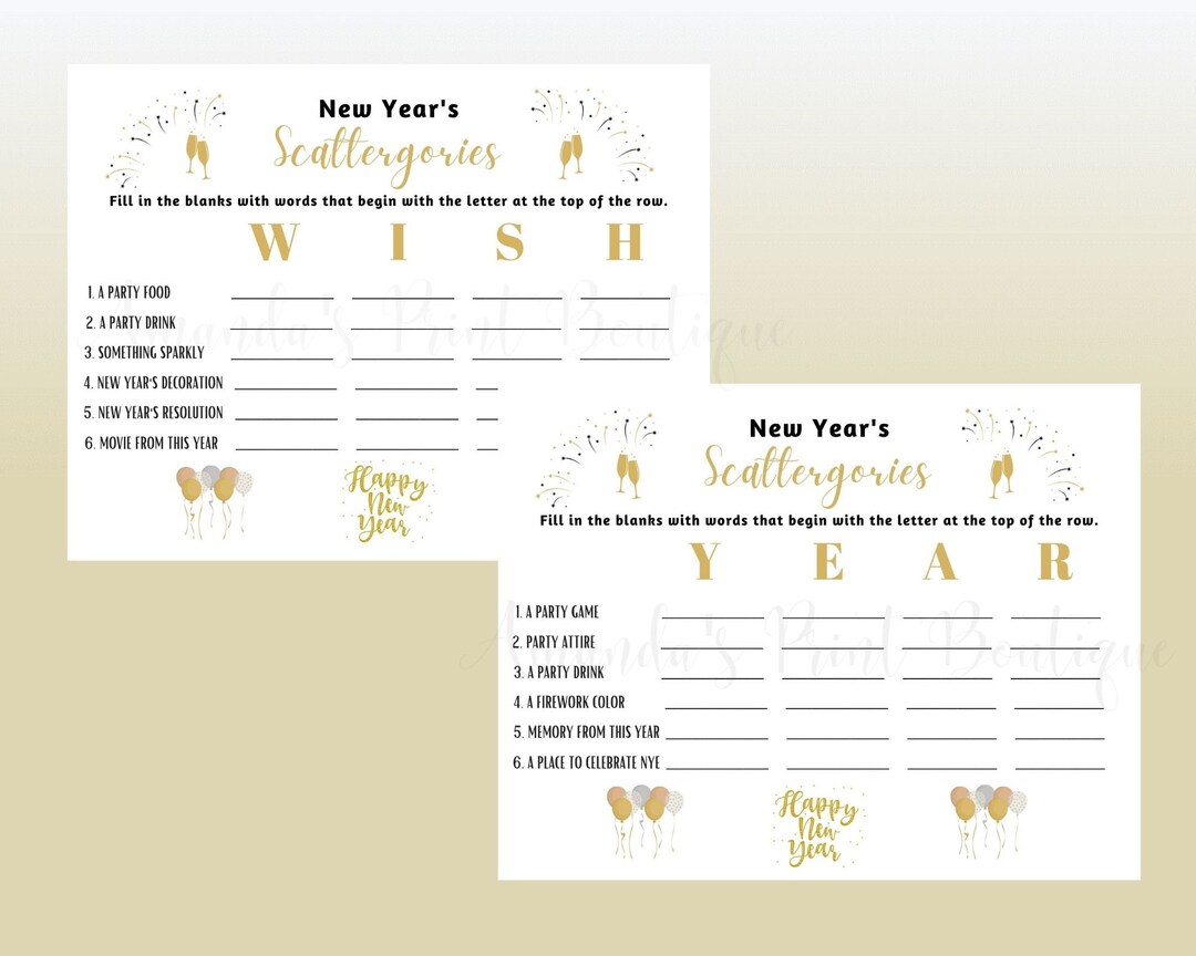 New Year's Scattergories, New Years Eve Party Games, Holiday Games ...