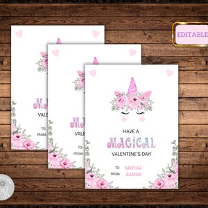 Editable Magical Unicorn Valentine Cards, Unicorn Treat Bag Tag ...