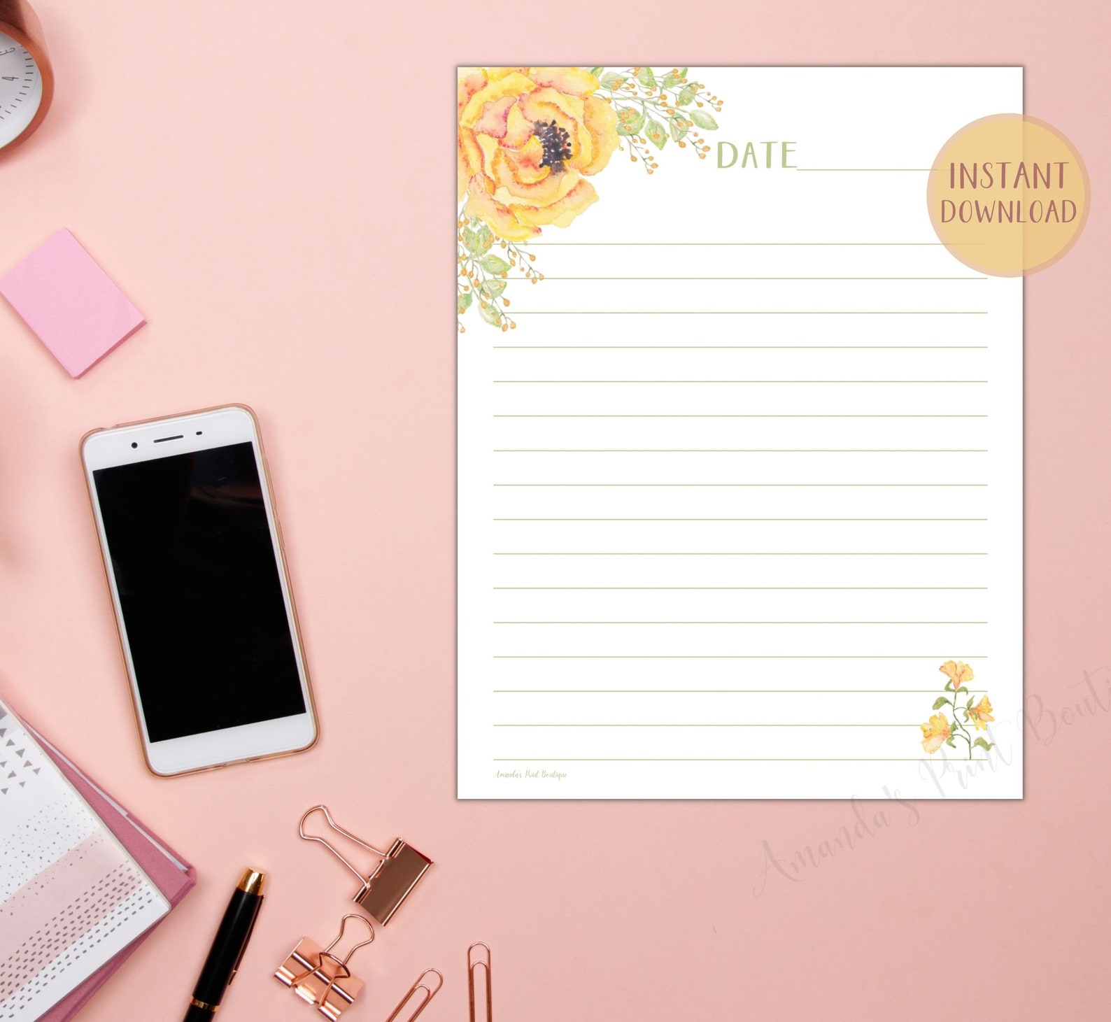 Printable to Do List Watercolor Floral Planner Insert Yellow - Etsy