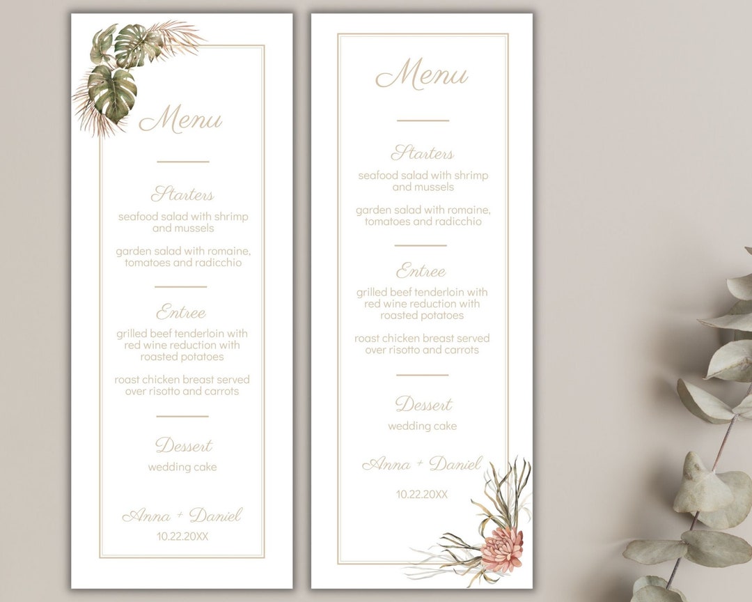 Boho Menu Card Template Lunch/ Dinner / Brunch Menu Printable - Etsy