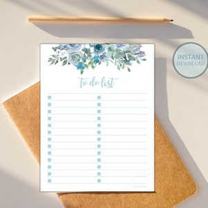 Printable to Do List, Watercolor Floral Planner Insert, Blue Floral ...