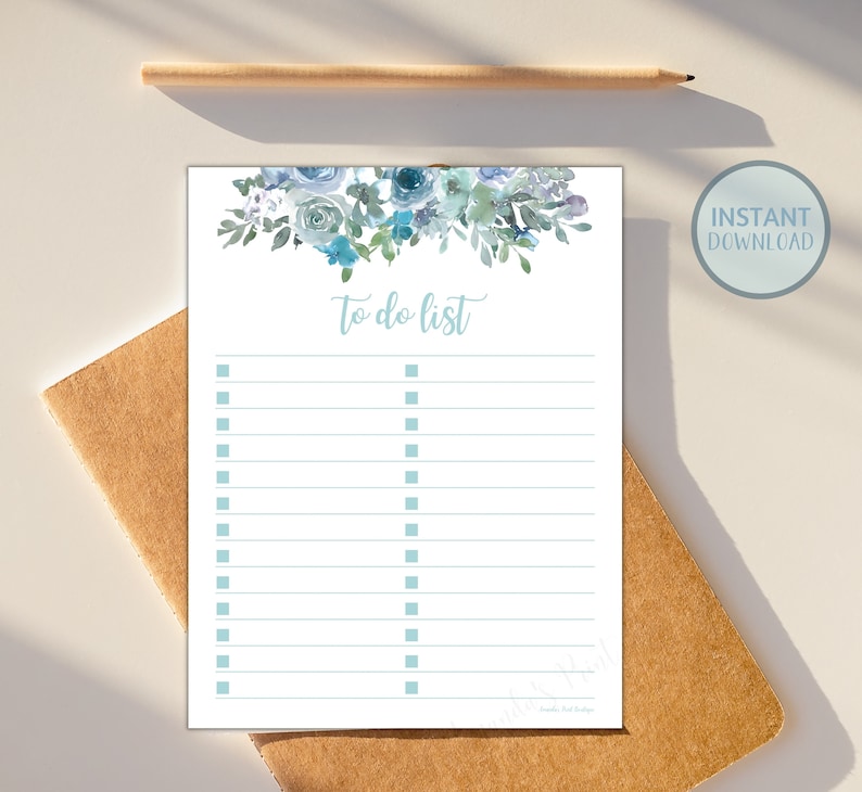 Printable to Do List Watercolor Floral Planner Insert Blue | Etsy