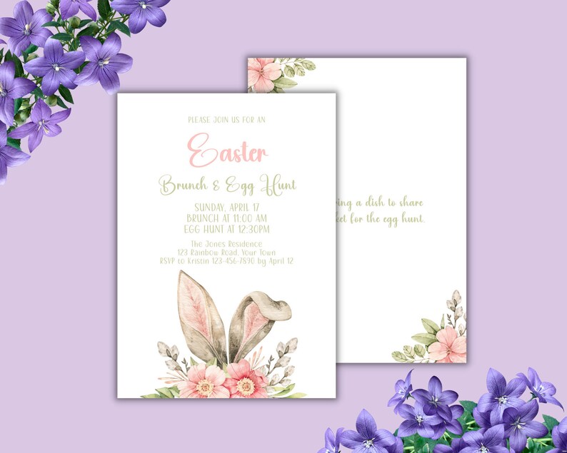 Editable Easter Brunch Invitation Template, Easter Egg Hunt Invite ...