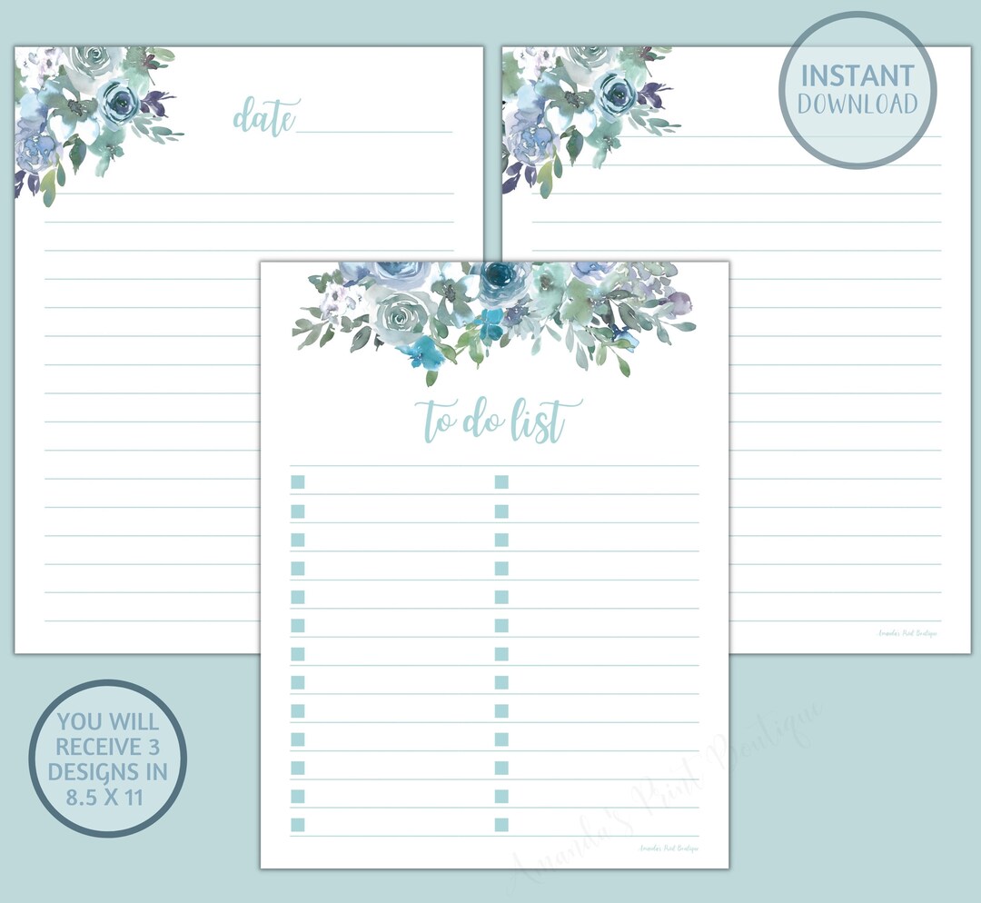 Printable to Do List, Watercolor Floral Planner Insert, Blue Floral ...