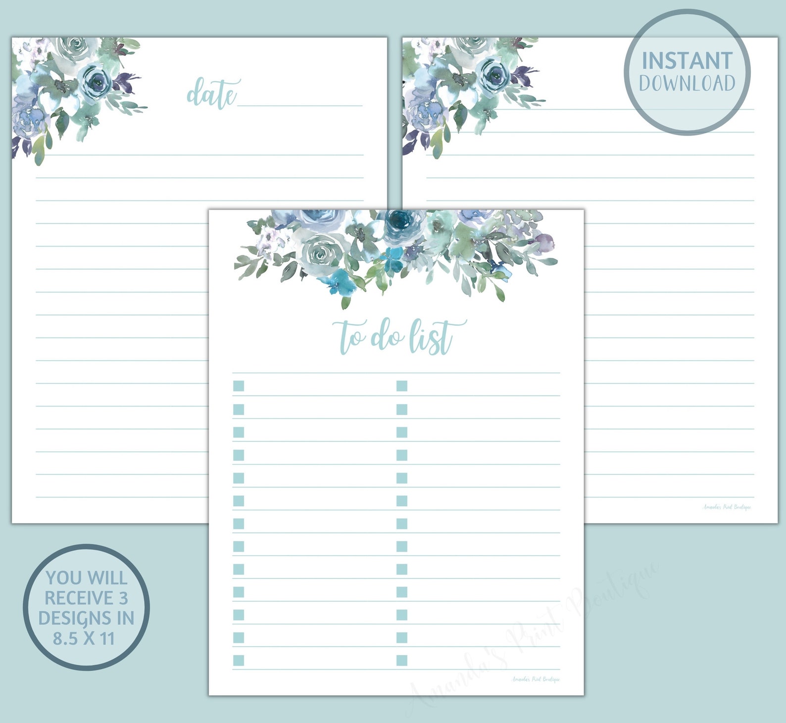 Printable to Do List, Watercolor Floral Planner Insert, Blue Floral ...