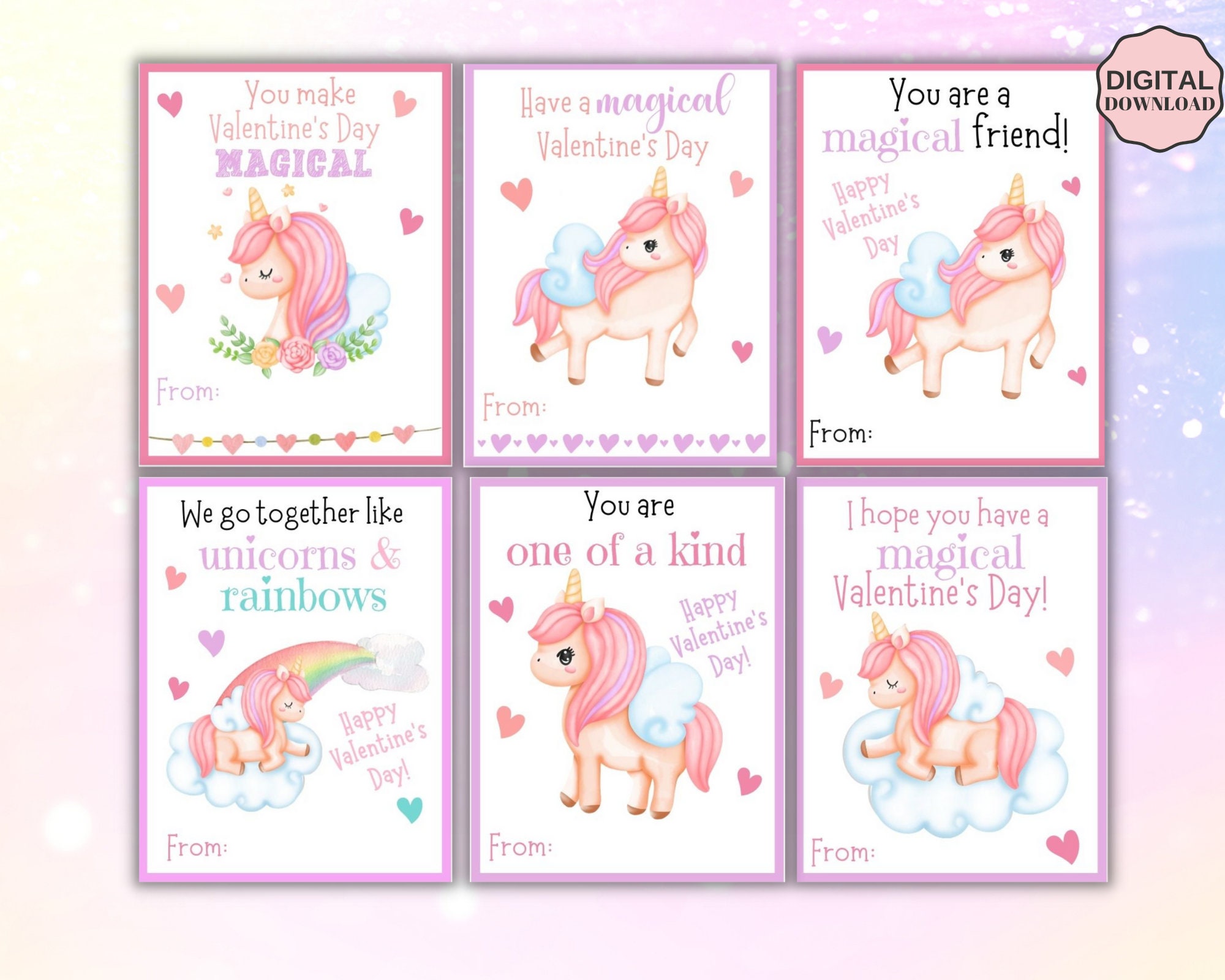 Unicorn Valentines Day Cards for School, Valentine's Day Cards, Kids ...