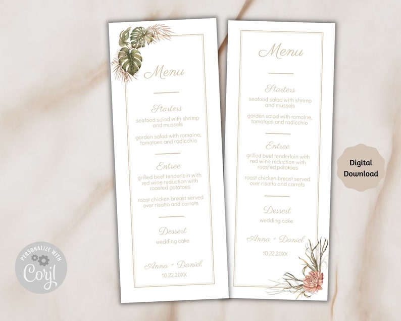Boho Menu Card Template Lunch/ Dinner / Brunch Menu Printable | Etsy