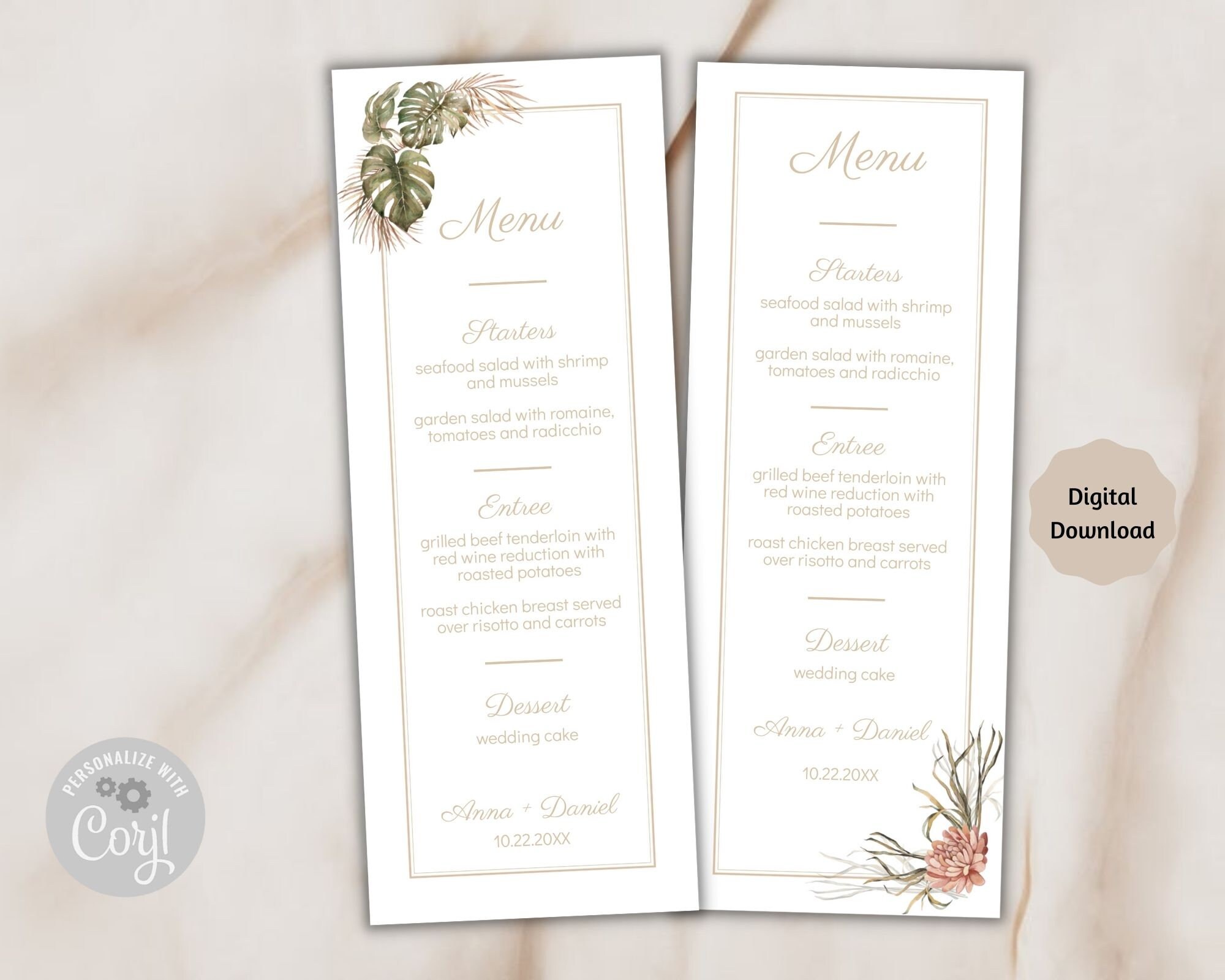 Boho Menu Card Template Lunch/ Dinner / Brunch Menu Printable - Etsy