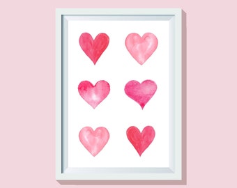 Heart Print, Valentines Day Printable, Heart Wall Art, Hearts Print ...