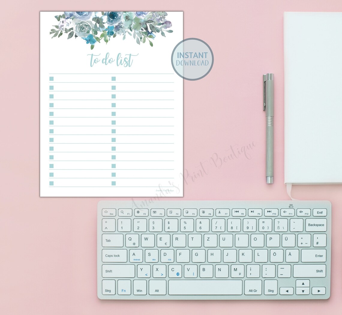 Printable to Do List, Watercolor Floral Planner Insert, Blue Floral ...