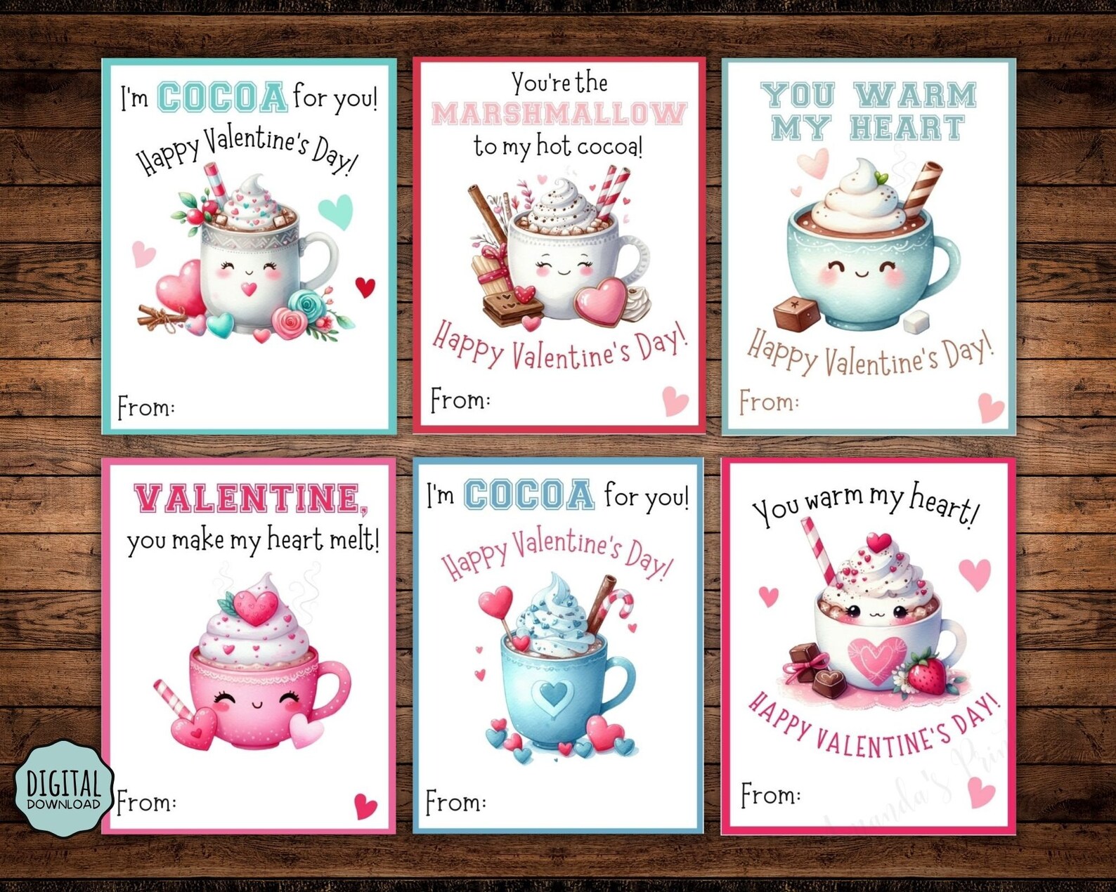 Hot Cocoa Valentines Day for School Valentines, Hot Chocolate Valentine ...