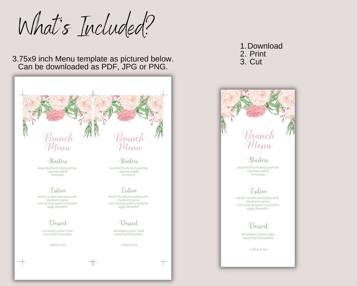 Editable Pink Floral Menu Template Printable Tea Party Menu - Etsy