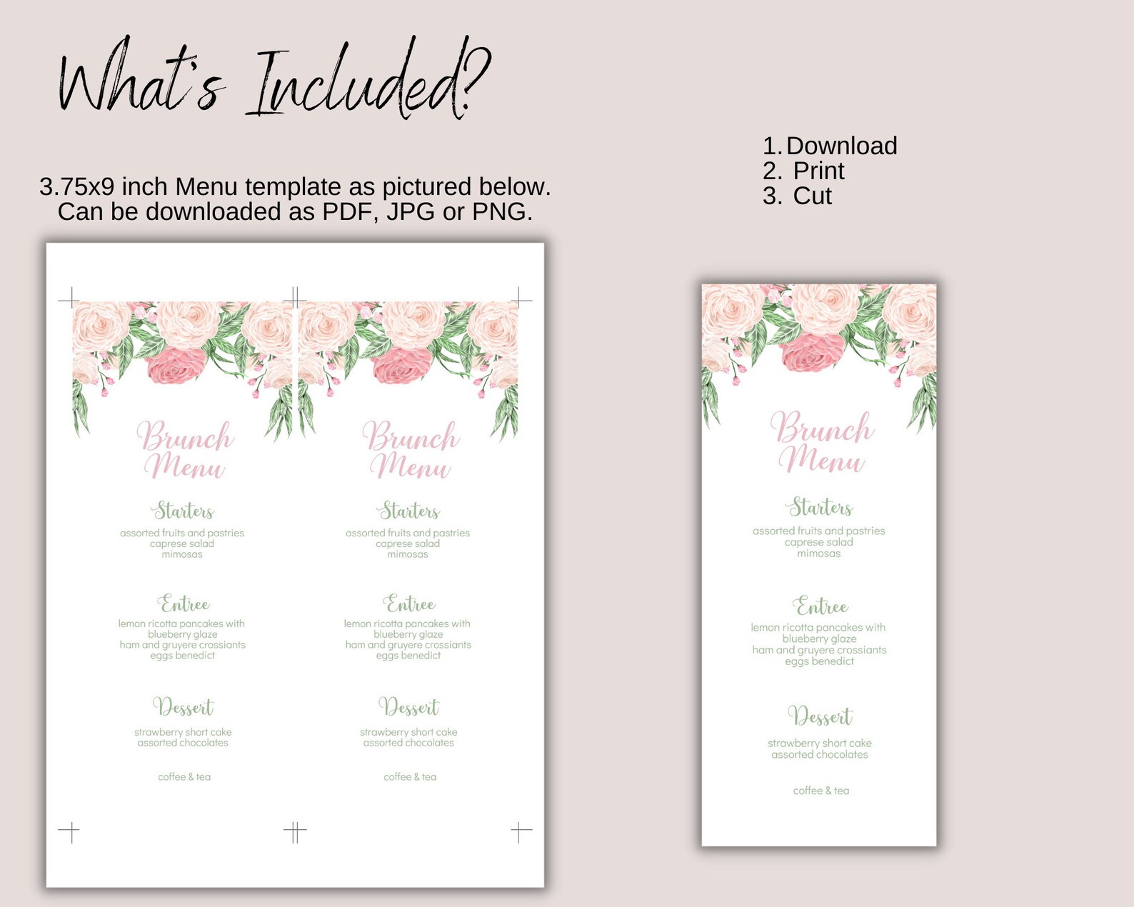 Editable Pink Floral Menu Template Printable Tea Party Menu - Etsy