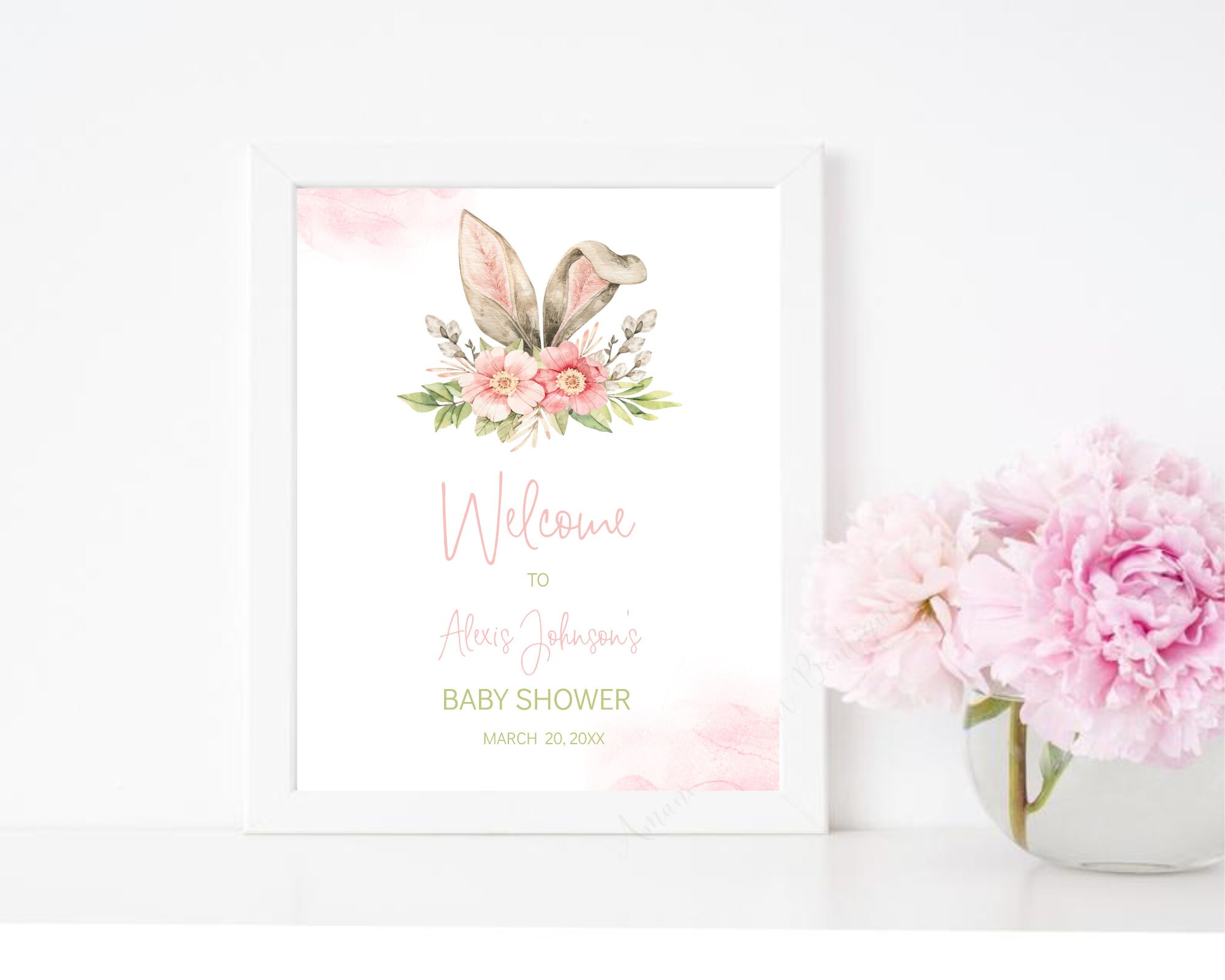 Editable Bunny Ears Horizontal & Vertical Welcome Signs, Bunny Baby ...