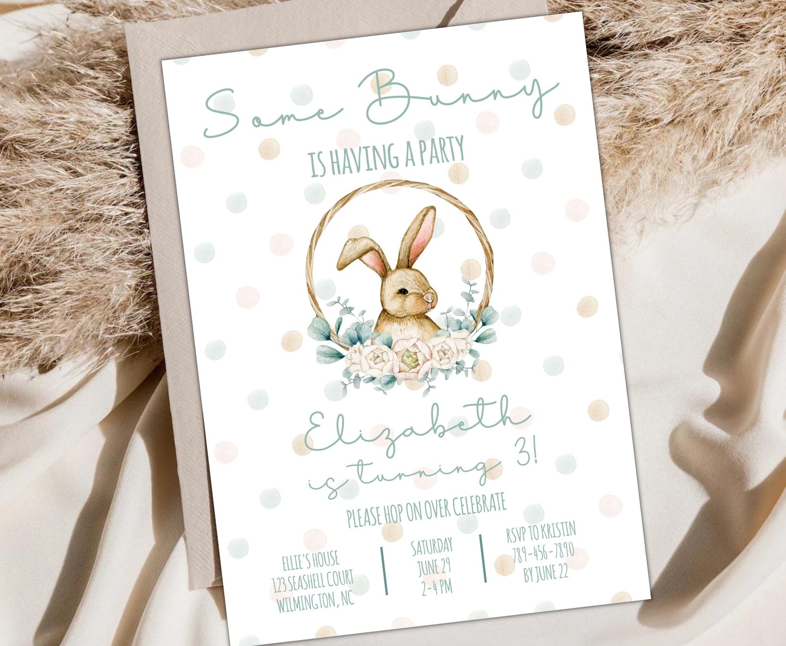 Some Bunny Invitation, Bunny Birthday Party Invitation, Instant ...