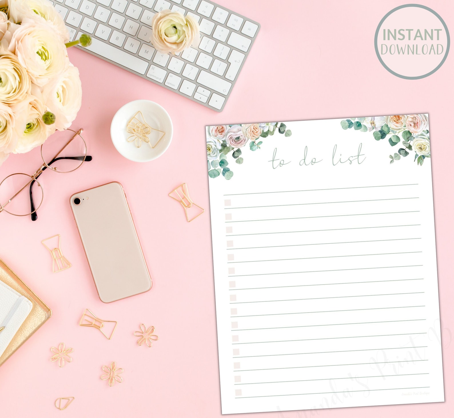 Printable to Do List Watercolor Blush Boho Floral Planner - Etsy