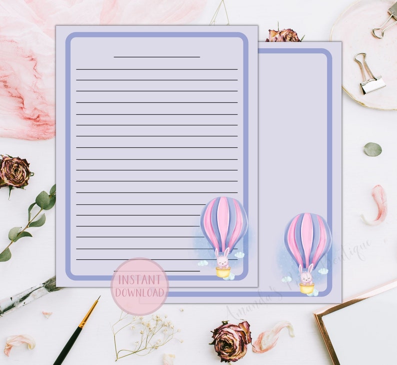 Cute Animals Hot Air Balloons Printable Stationery 8.5x11 /digital ...