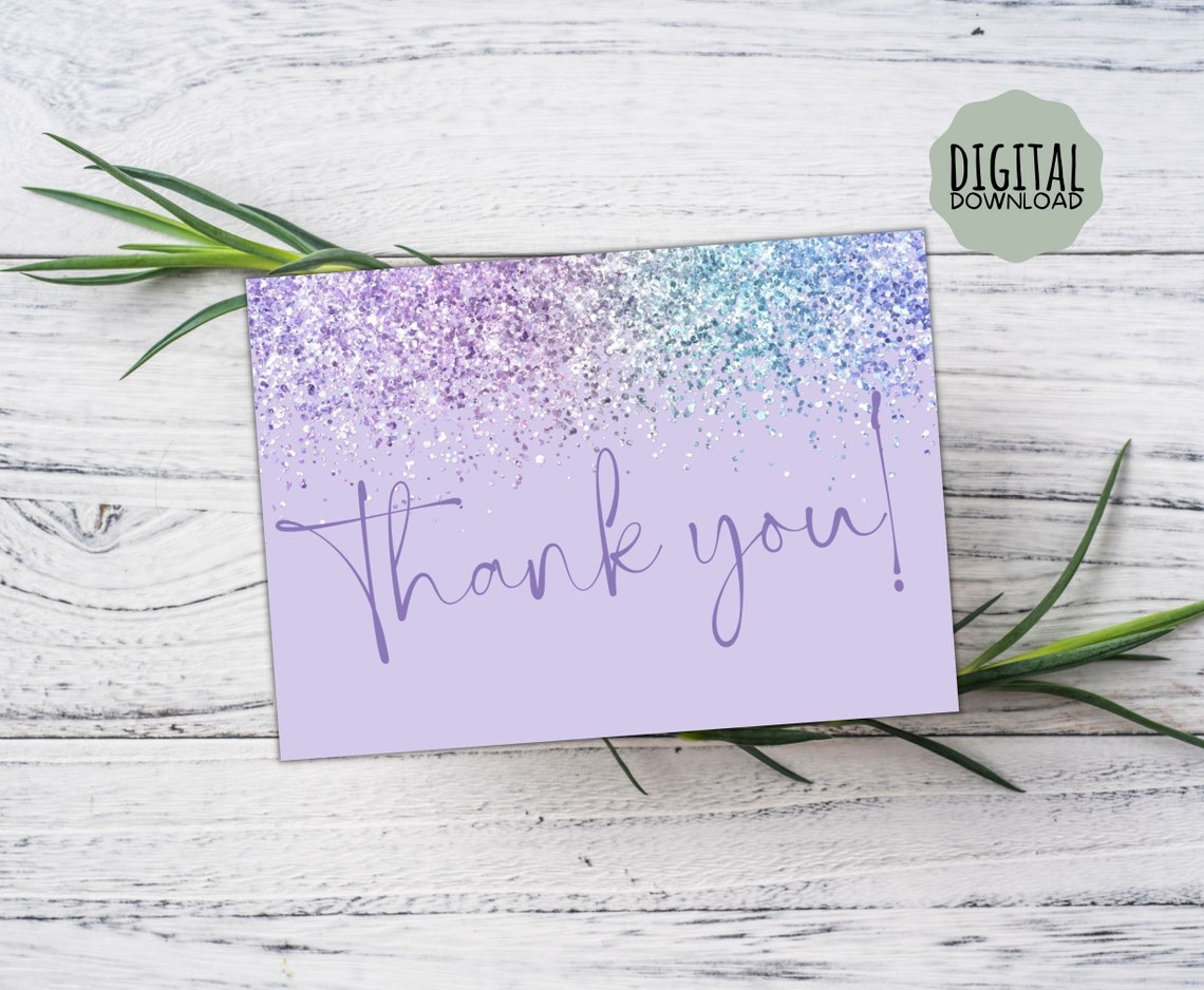 Purple Confetti Thank You Card Sparkly Thank You Card - Etsy