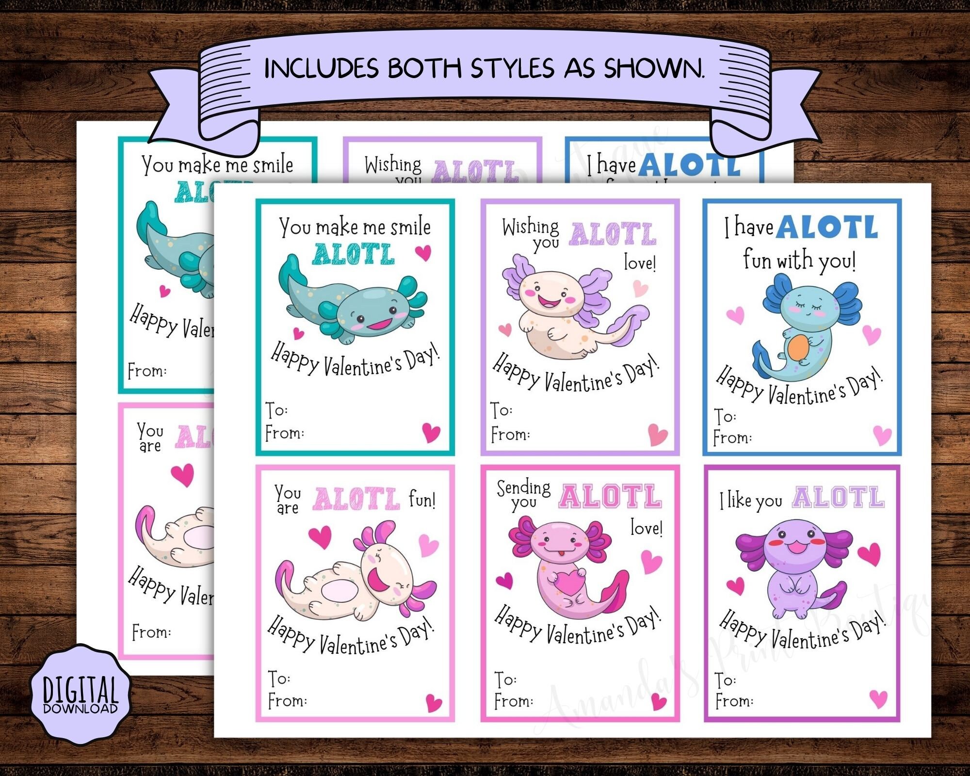Axolotl Valentine Kids Valentine Cards, Axolotl Valentine's Day Cards ...