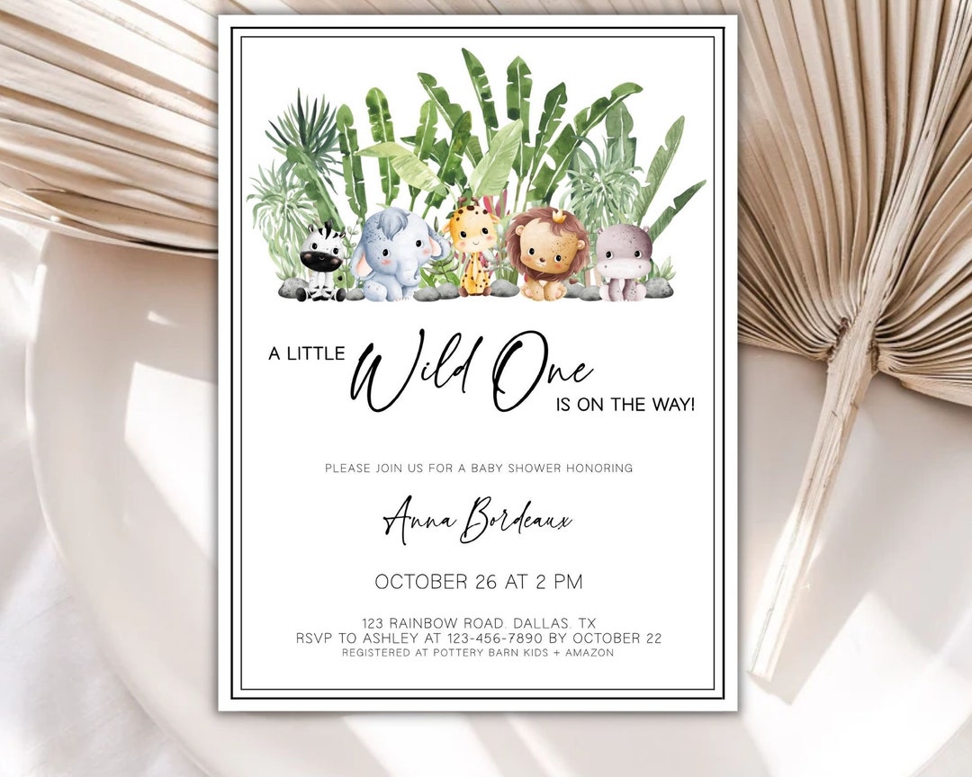 A Little Wild One on the Way Baby Shower Invitation, Safari Jungle Baby ...