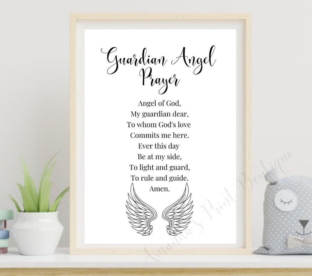 Guardian Angel Prayer Art Print, Angel of God My Guardian Dear, Wall ...