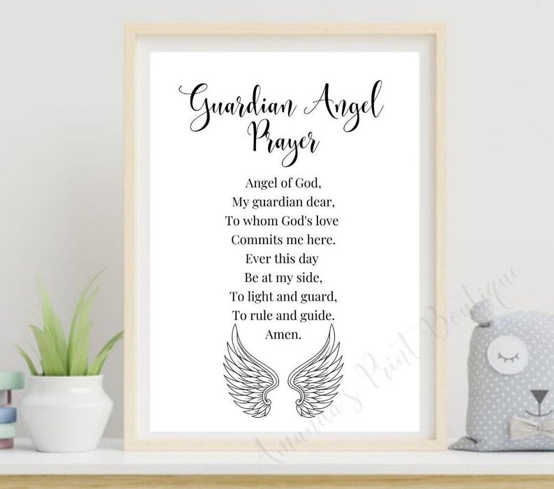 Guardian Angel Prayer Art Print, Angel of God My Guardian Dear, Wall ...