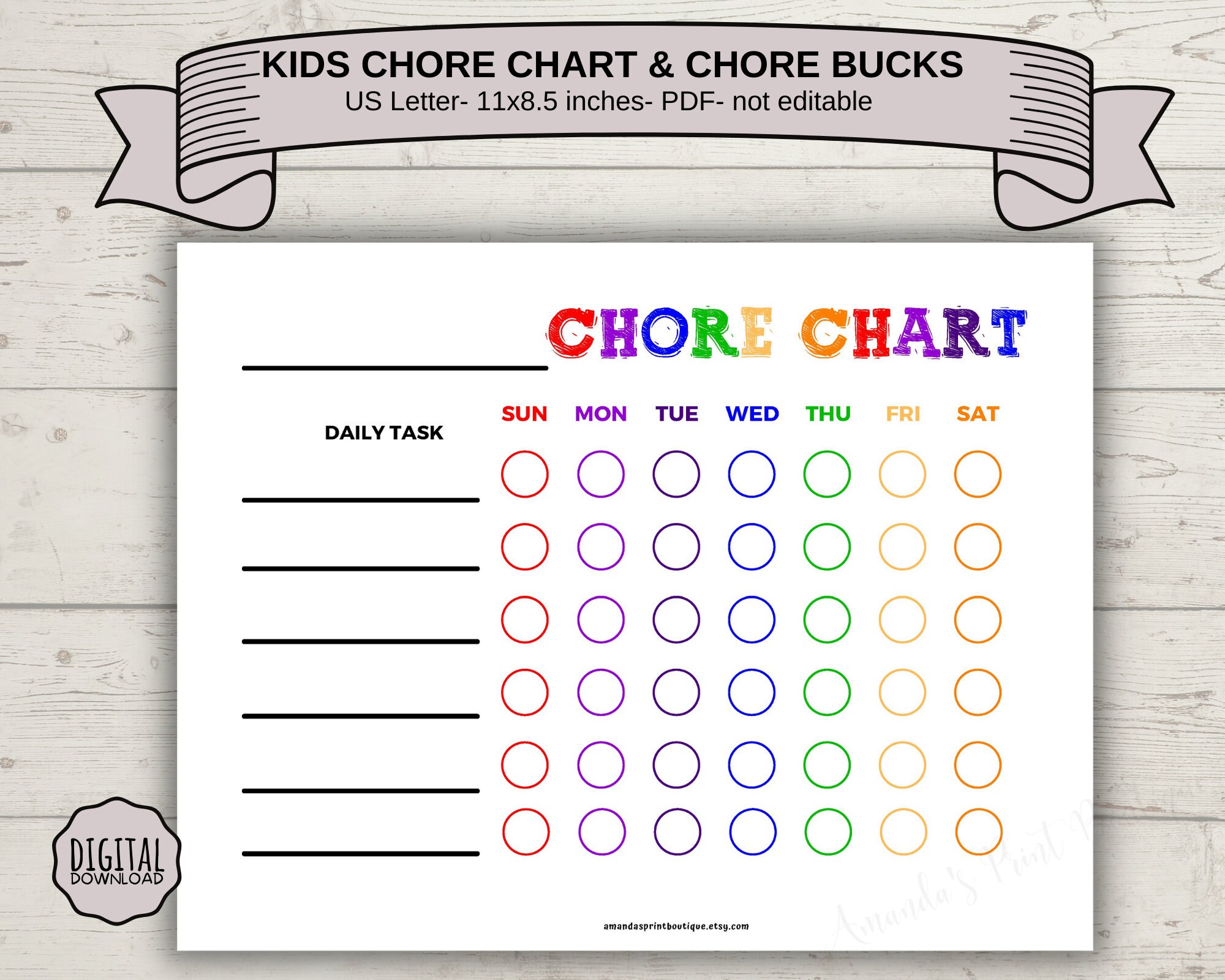 Kids Chore Chart and Chore Bucks, Mom Bucks, Classroom Bucks, Kids ...