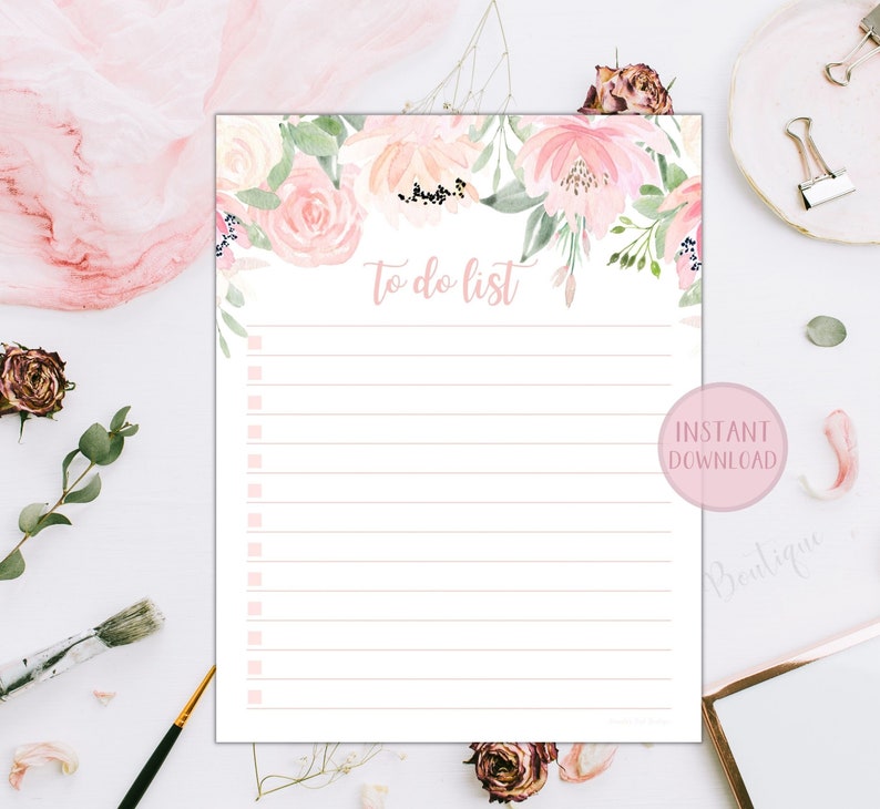 Printable to Do List Watercolor Floral Planner Insert Pink - Etsy