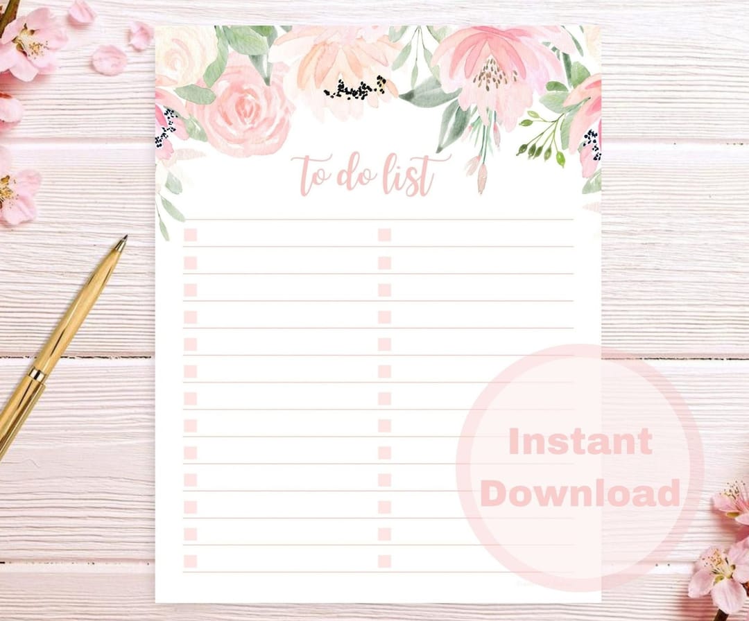 Printable to Do List, Watercolor Floral Planner Insert, Pink Flower ...