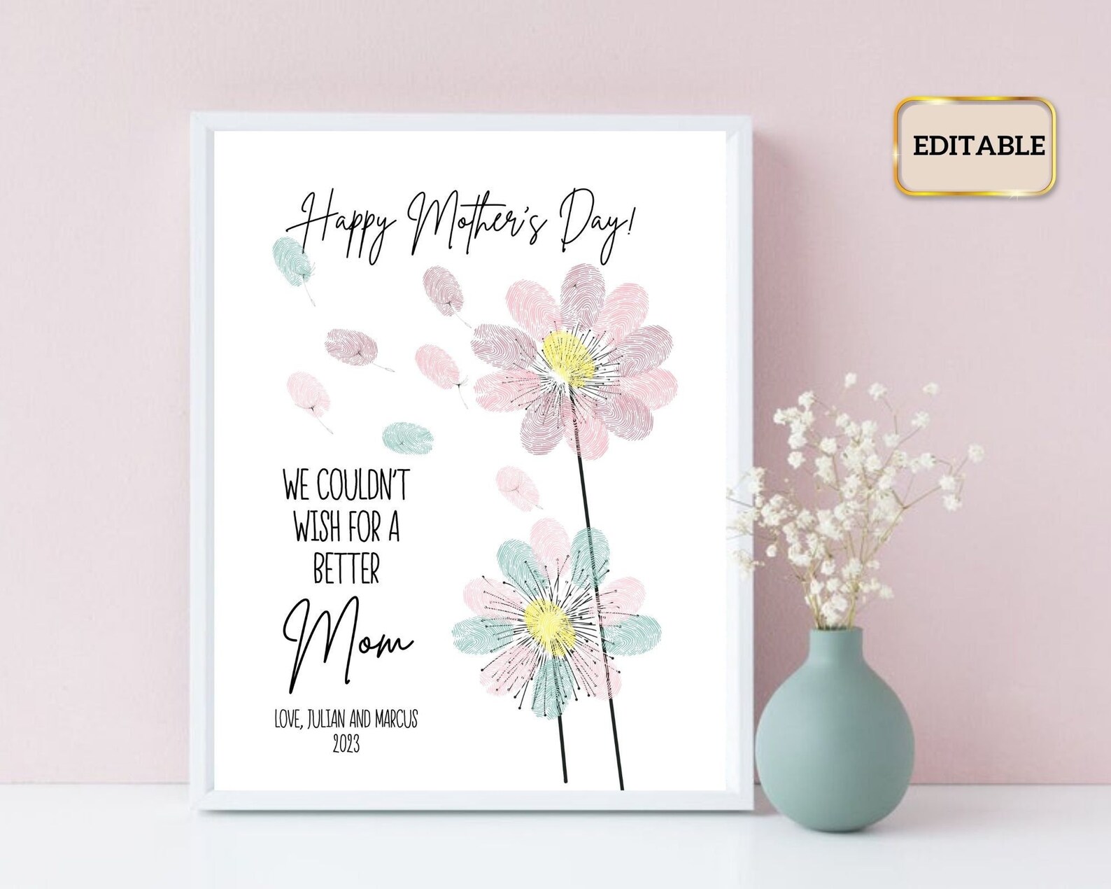 Editable Printable Dandelion Fingerprint Art / Keepsake Craft / Baby ...