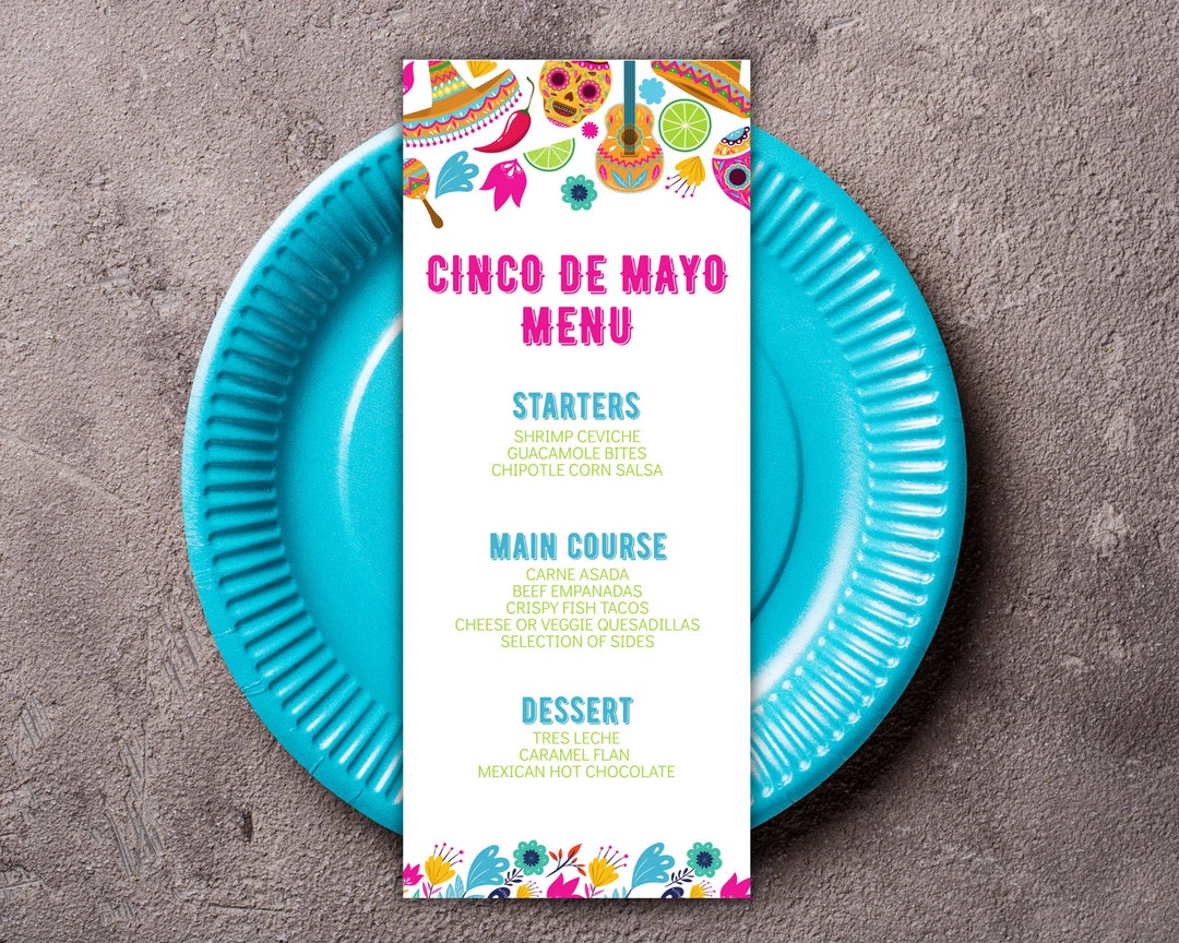 Cinco De Mayo Menu, Editable Fiesta Happy Hour Menu, Mexican Fiesta ...
