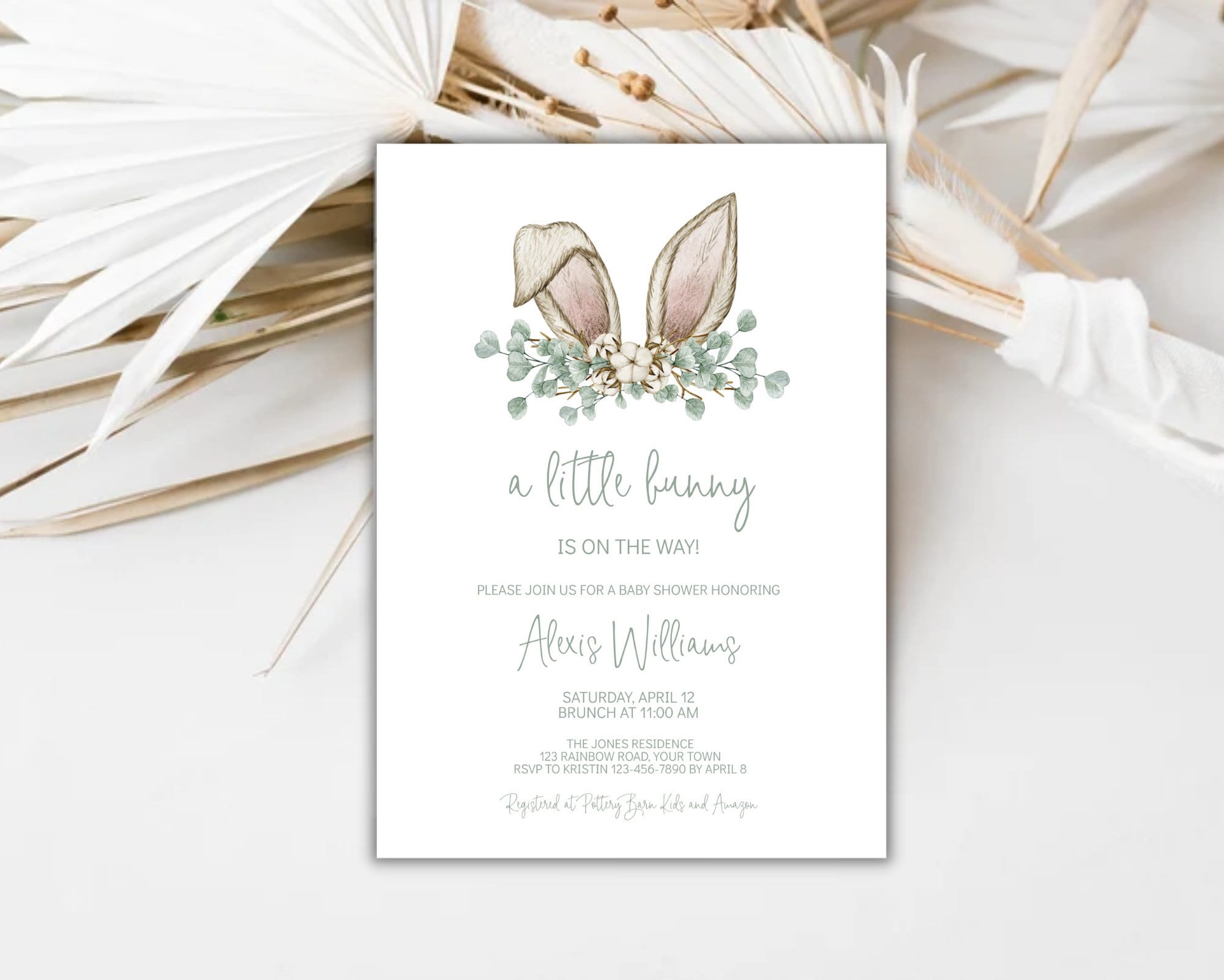 Editable Bunny Ears Baby Shower Invitation Baby Shower Invite - Etsy