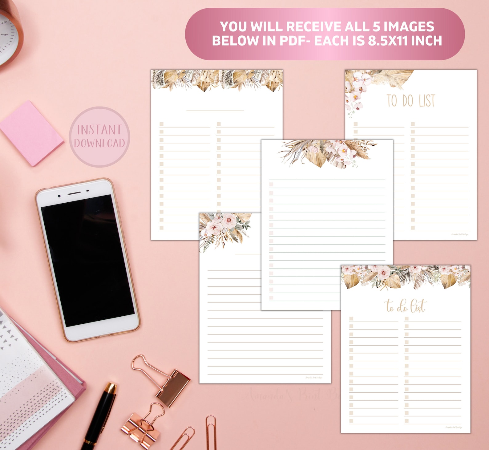 Boho Printable to Do List Watercolor Floral Planner Insert - Etsy