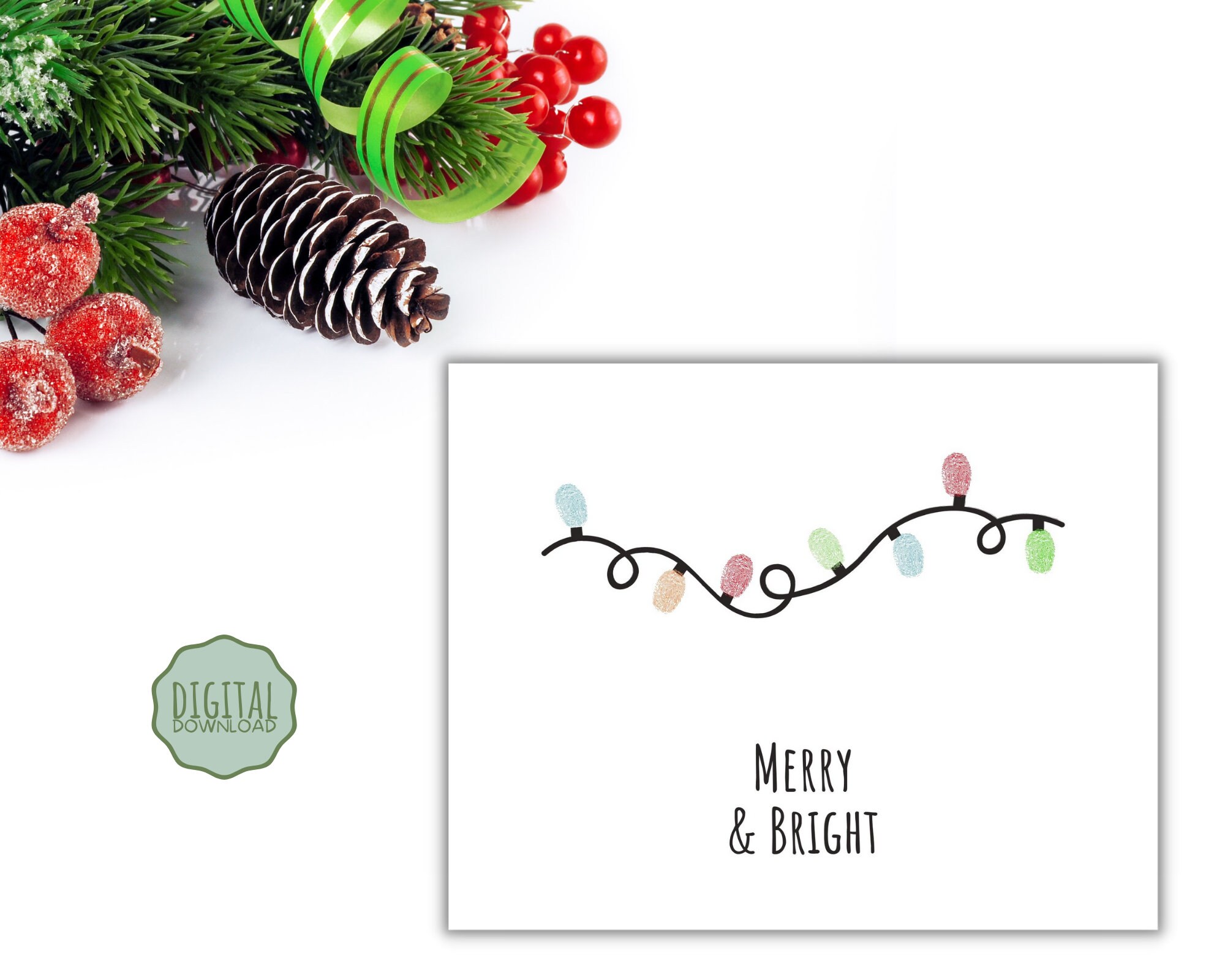 Christmas Fingerprint Art / Christmas Lights Art Printable/ Keepsake ...