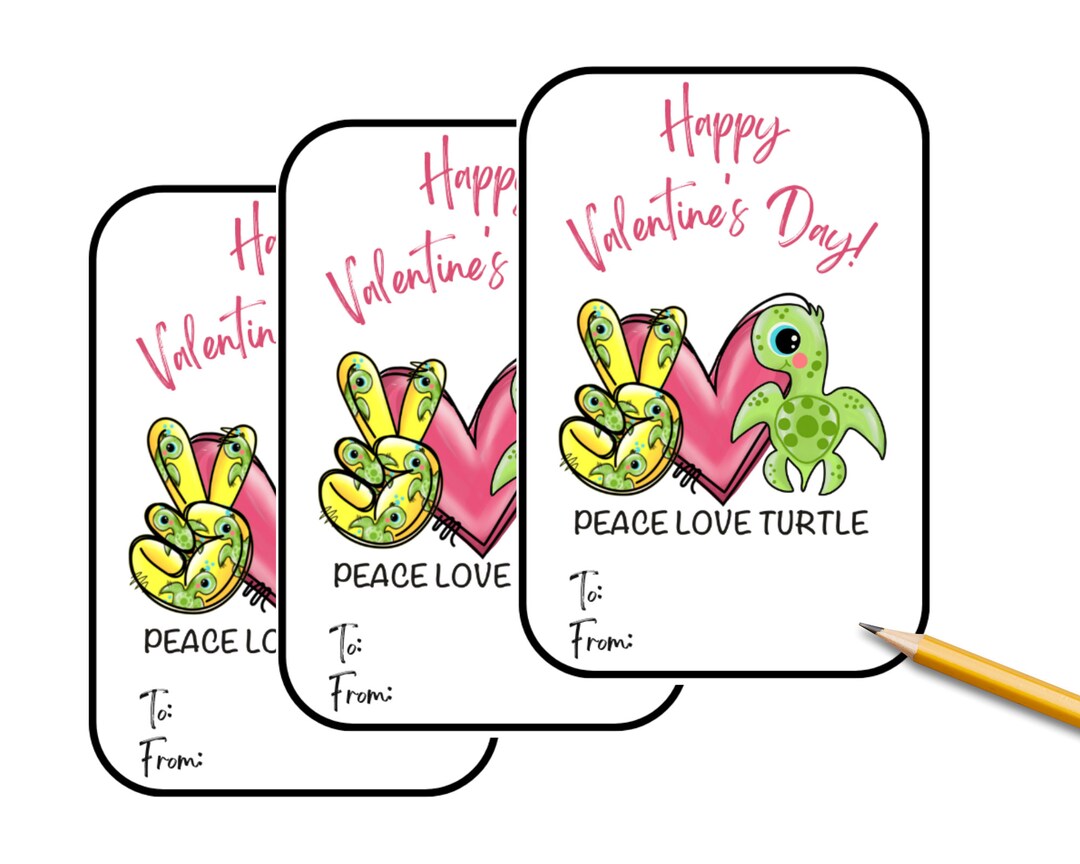 Turtle Valentine Cards, Turtle Valentine Tag, Valentines for School ...