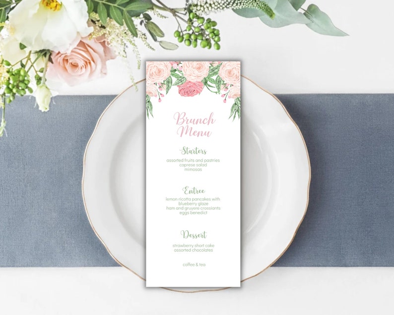 Editable Pink Floral Menu Template Printable, Tea Party Menu, Shower ...