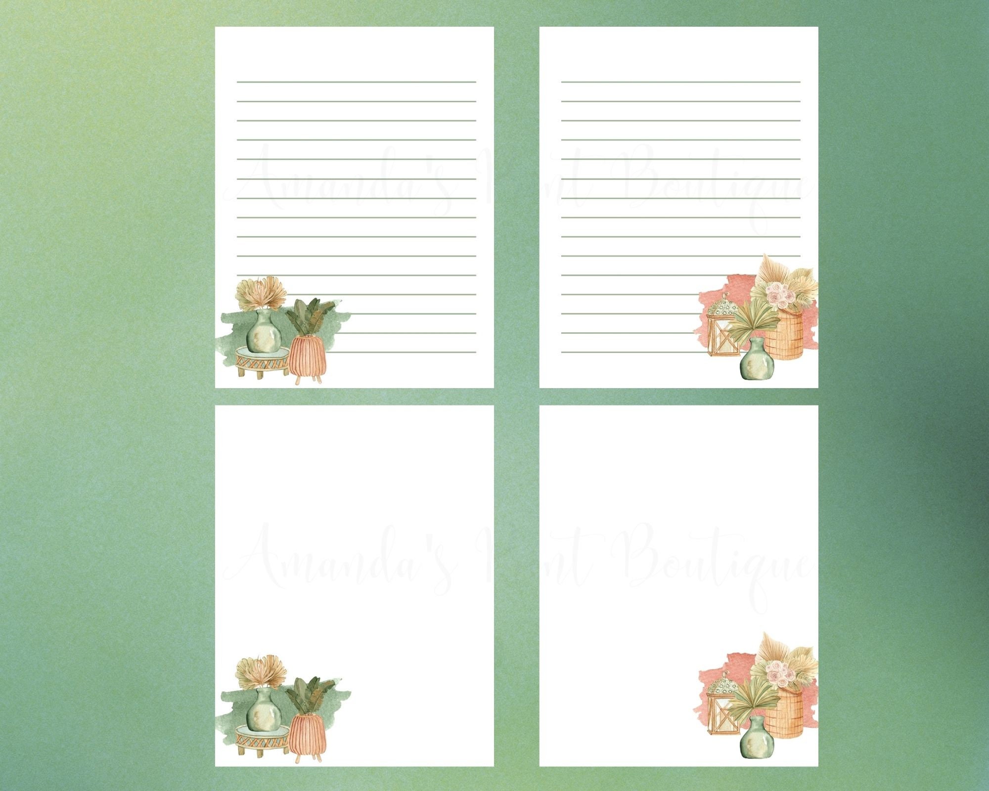 Boho Floral Printable Stationery 8.5x11 & A4/digital Printable - Etsy