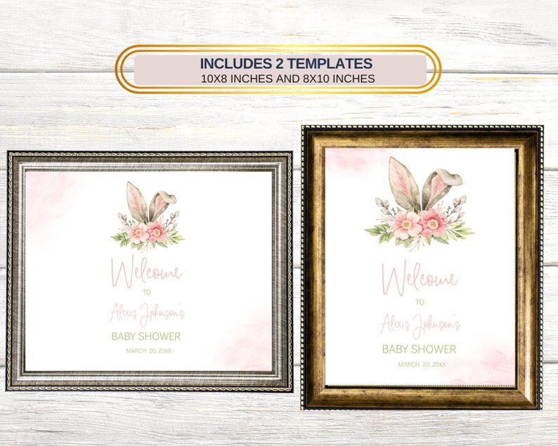 Editable Bunny Ears Horizontal & Vertical Welcome Signs, Bunny Baby ...