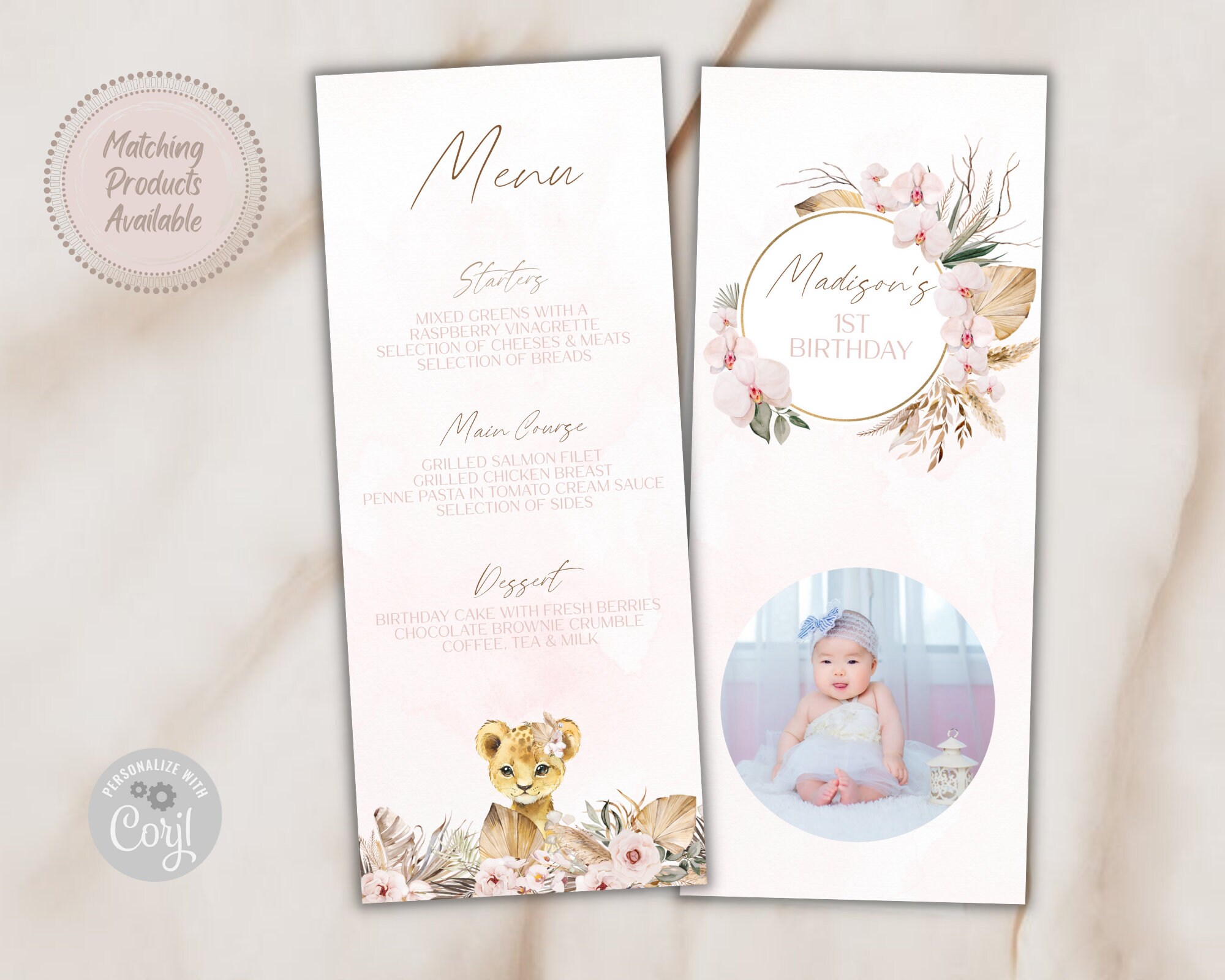Editable Boho She's a Wild One Menu Template, Jungle Animal Menu Card ...