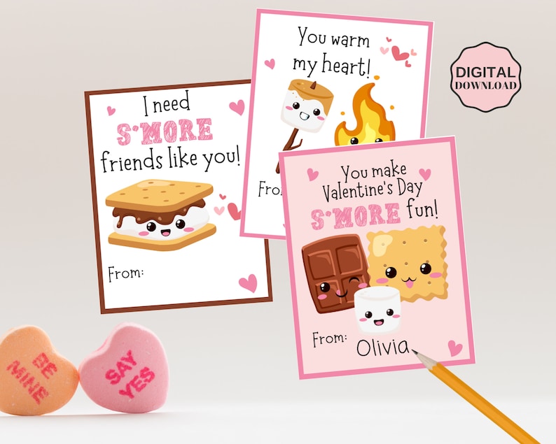 S'mores Valentines Day for School Valentines, Valentine's Day Cards ...