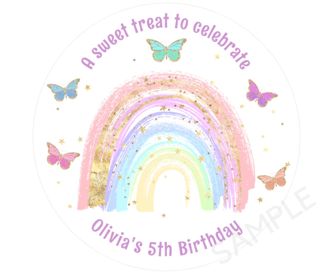 Rainbow & Butterfly Birthday Party Label Template, Editable Birthday 2 ...
