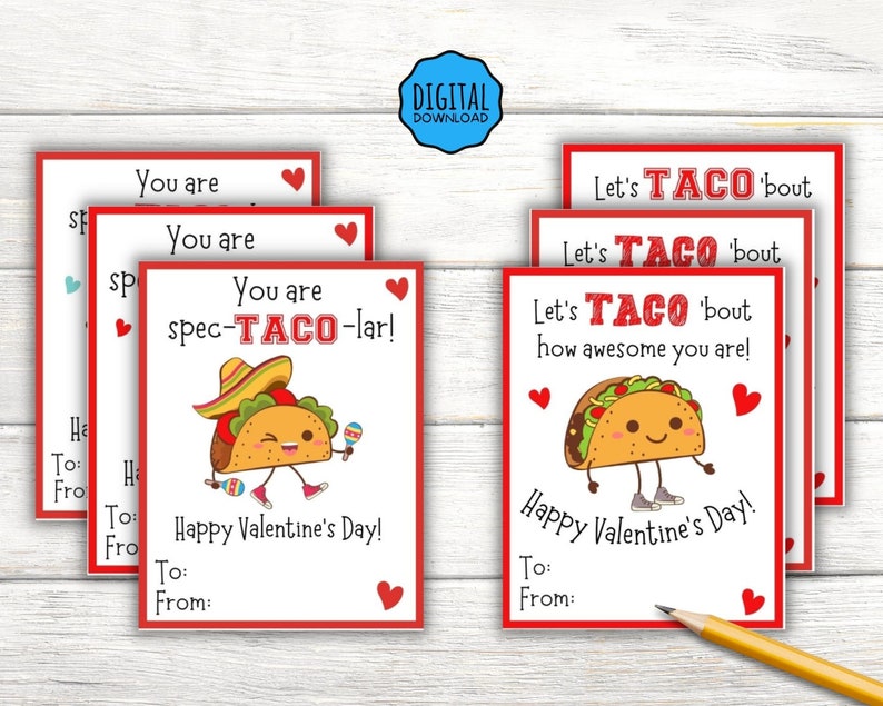 Taco Valentines for School, Taco Valentine's Day Cards, Taco Valentine ...
