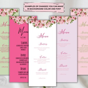 Editable Navy Blue Pink Floral Menu Template Printable, Tea Party Menu ...