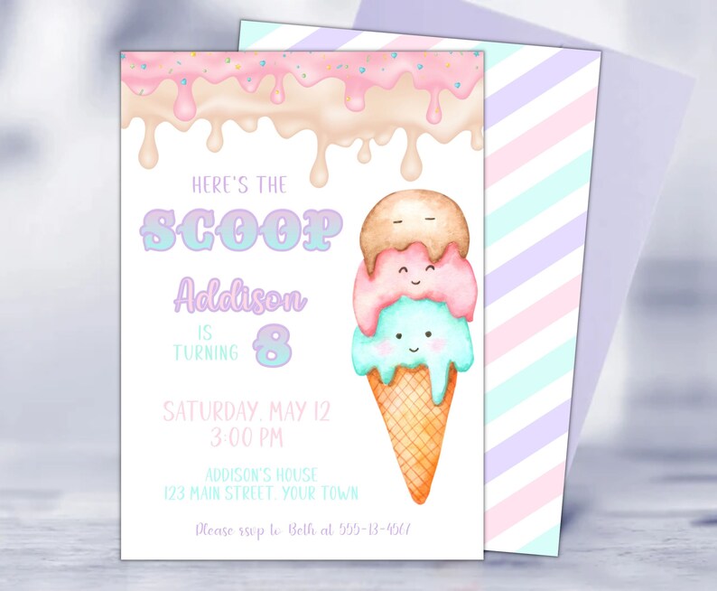 Editable Ice Cream Birthday Party Invitation Party Invitation - Etsy