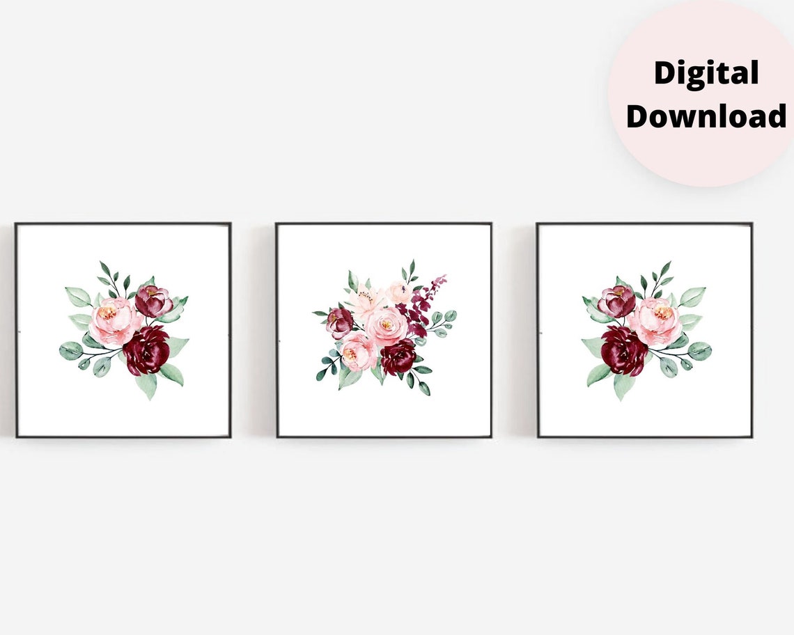 Printable Flower Bouquets Printable Set 3 Piece Wall Art - Etsy UK